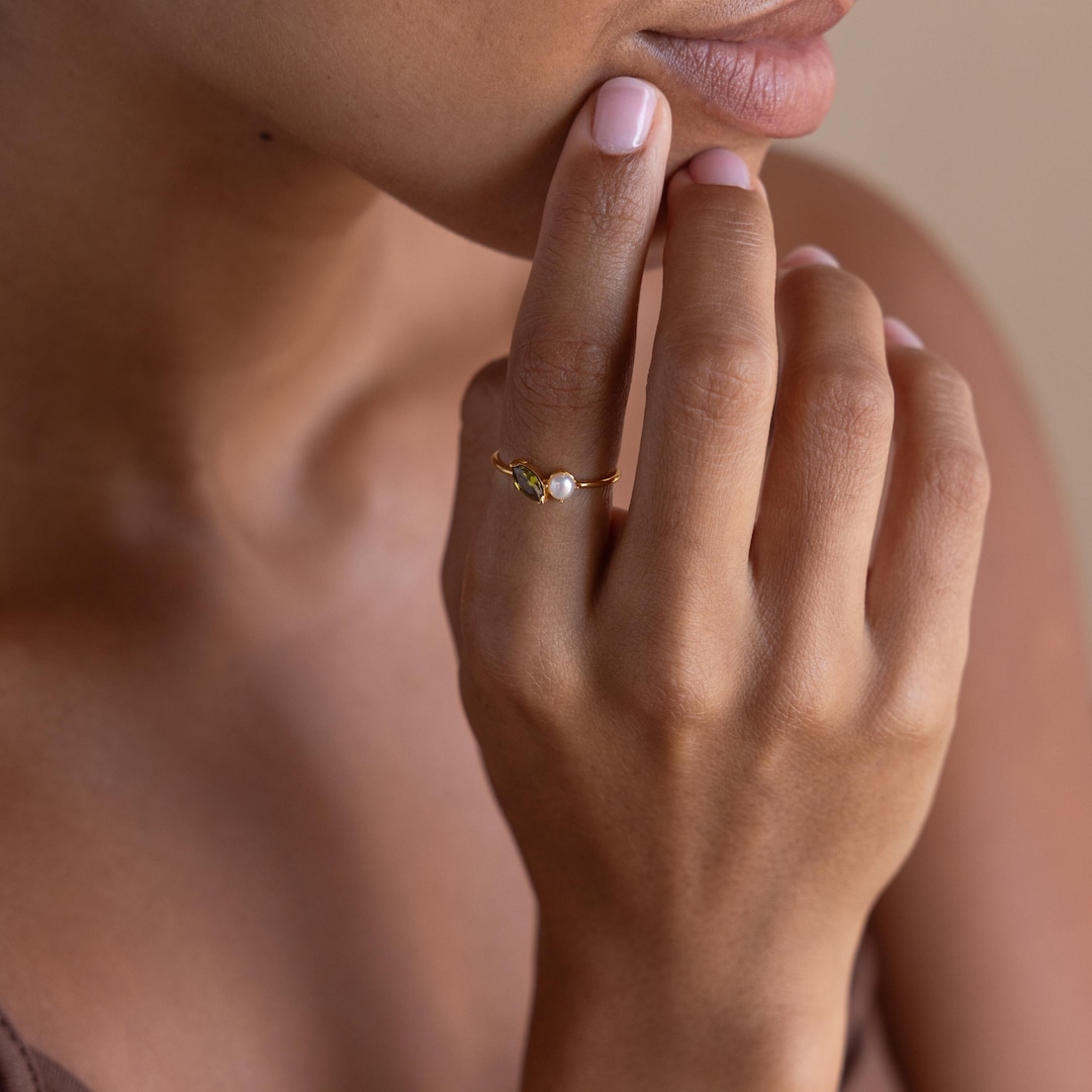 Marquise Birthstone Pearl Ring • Custom Gemstone Ring • Personalized Crystal Promise Ring ...