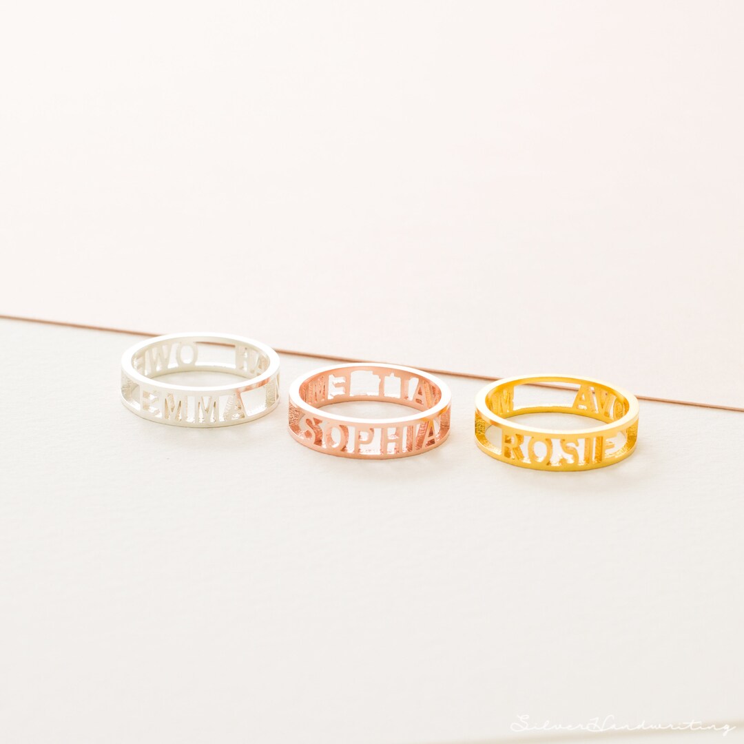 Modern Name Ring in Gold, Rose Gold, Sterling Silver • Custom Name Ring ...