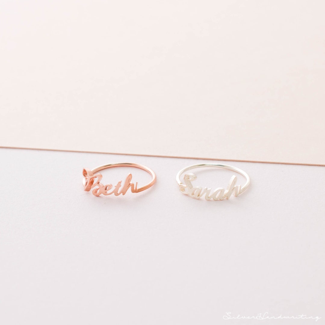 Custom Name Ring • Dainty Stacking Name Ring in Sterling Silver • Minimalist Name Ring ...