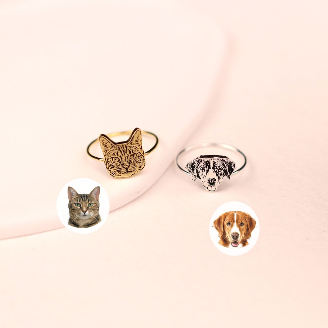 Pet Photo Ring Custom Pet Portrait Ring Engraved Dog or - Etsy