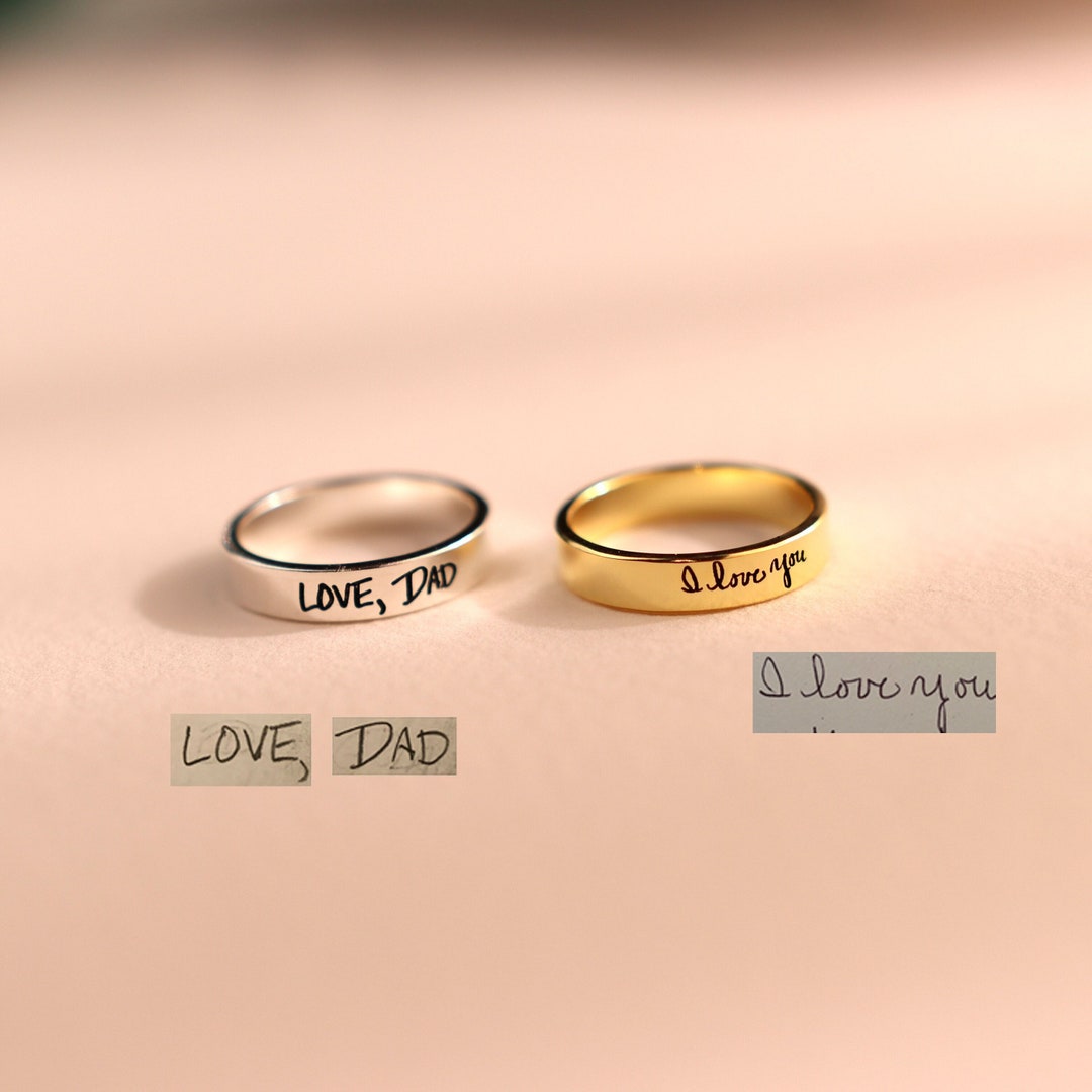 Actual Handwriting Ring • Custom Engraved Stacking Ring • Handmade ...