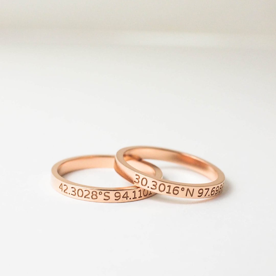 Dainty Coordinates Ring Personalized Skinny Ring in Sterling Silver ...