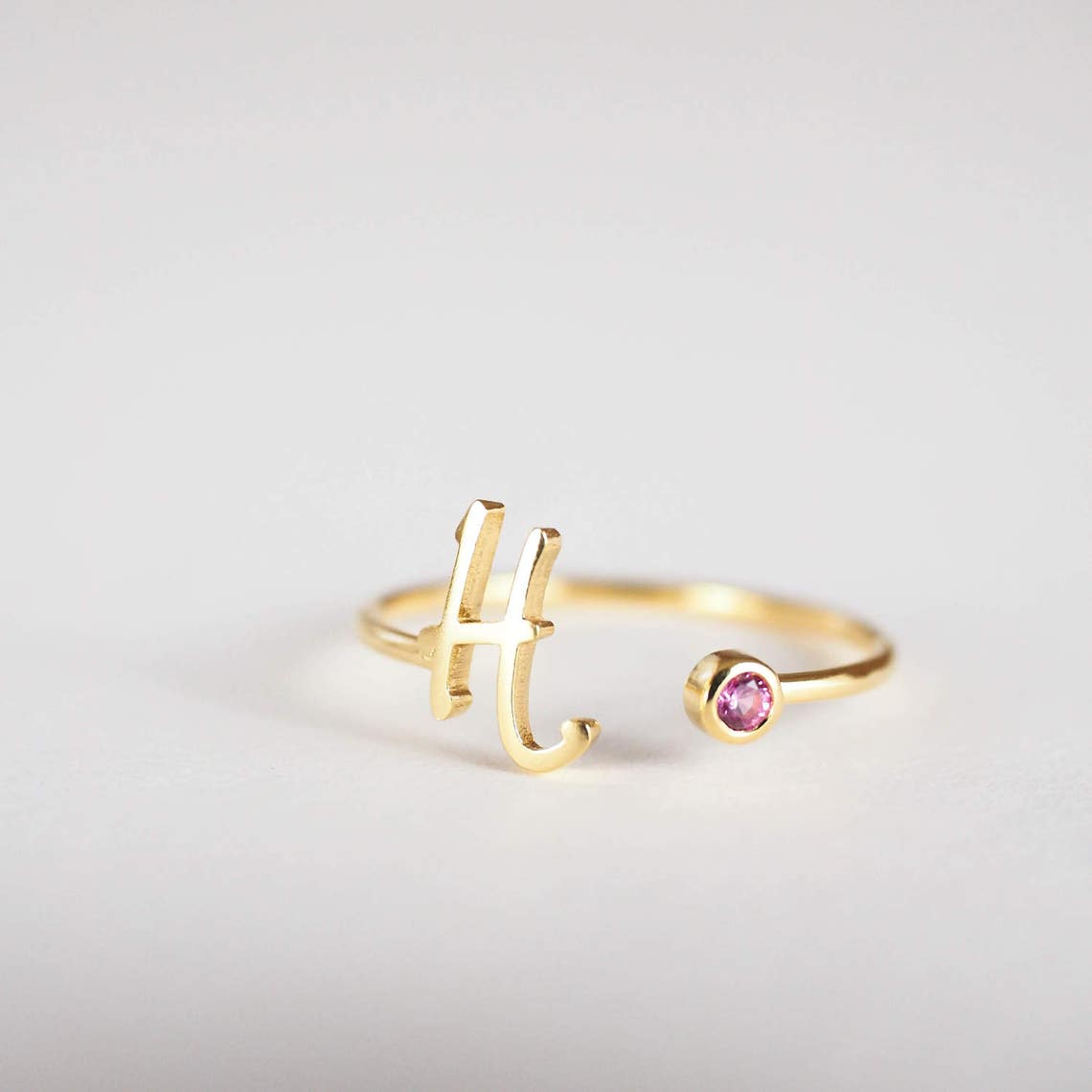 Personalized Initial Birthstone Ring Custom Gold Initial | Etsy