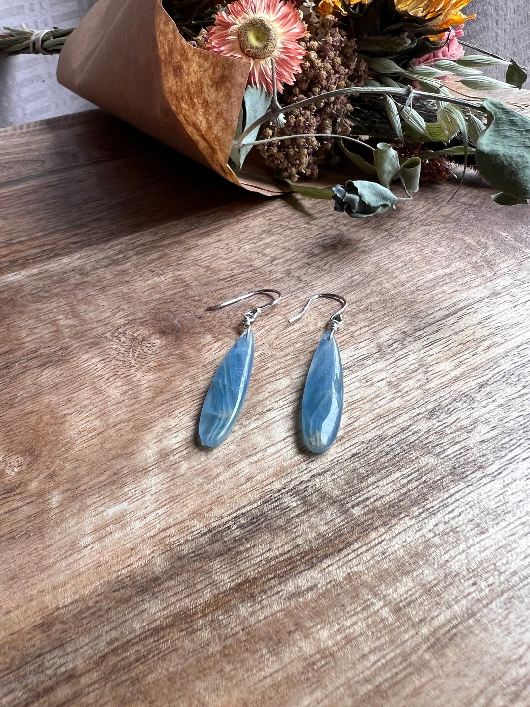 Natural Argentina Blue Calcite Teardrop Earrings Sterling Silver ...