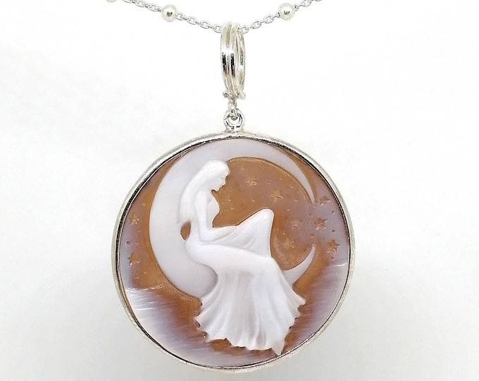 Silver Pendent With Handmade Cameo "moon" - Etsy