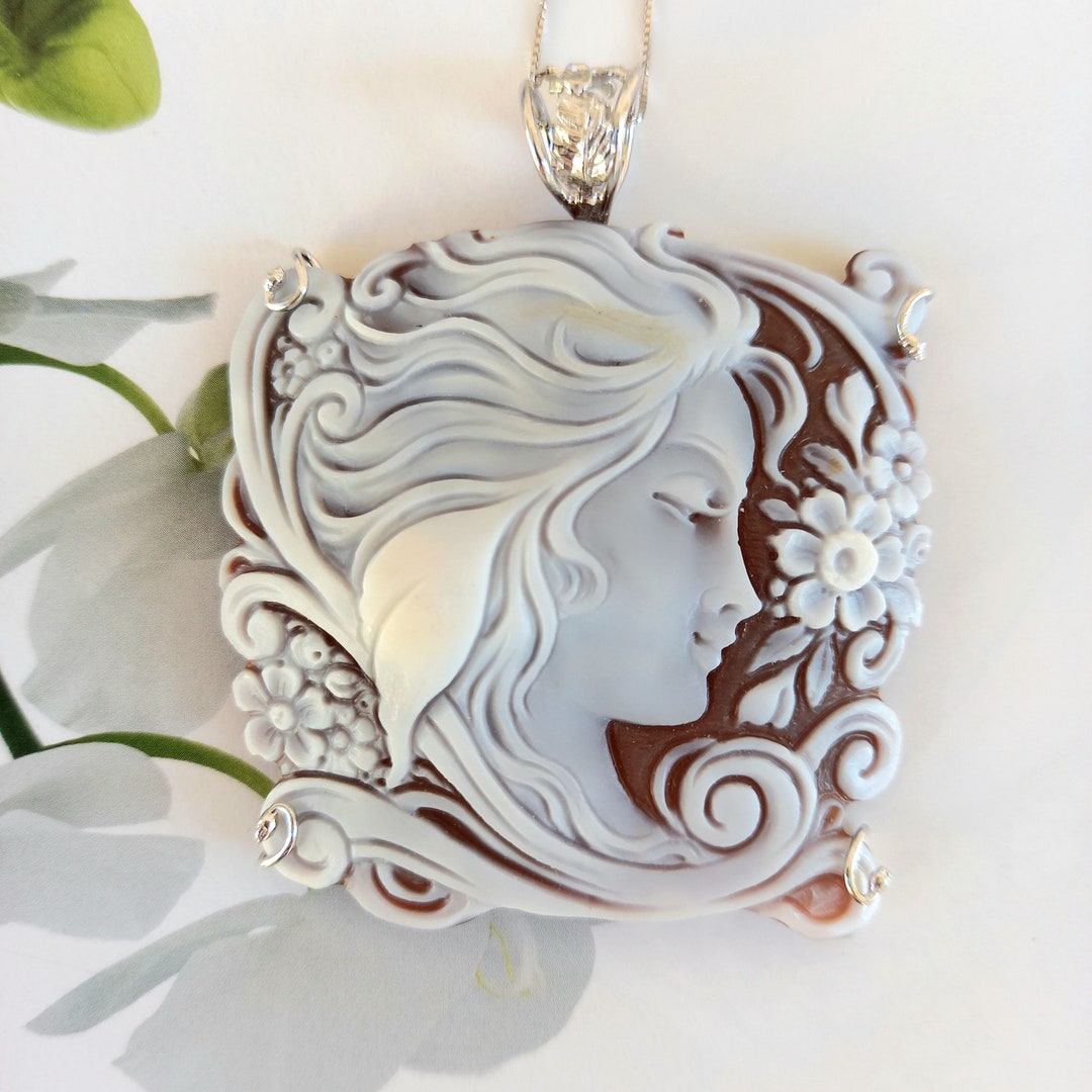 Square Cameo Sardonic Shell With Woman Profile. - Etsy