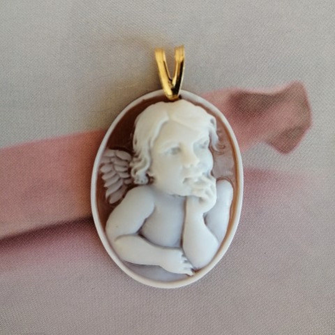 Cameo Pendant With Angel and Golden Silver Hook - Etsy