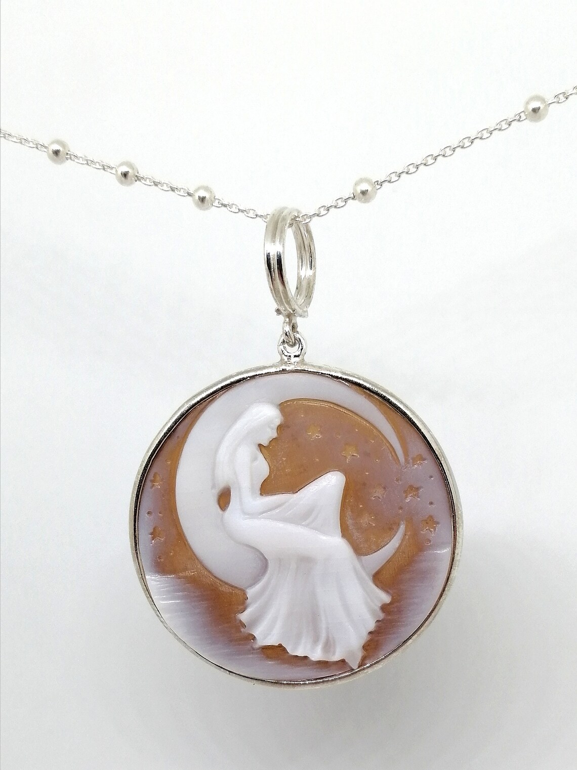 Silver Pendent With Handmade Cameo "moon" - Etsy