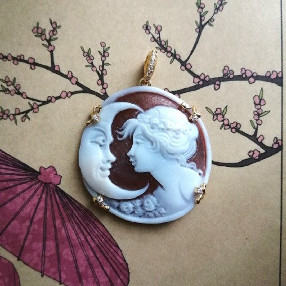 Cameo Pendant With Woman and Moon - Etsy