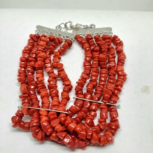 Multi-strand Red Coral Bracelet, Silver and Red Coral Bracelet. - Etsy