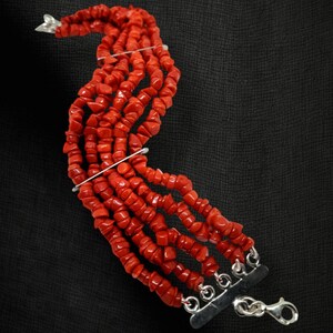 Multi-strand Red Coral Bracelet, Silver and Red Coral Bracelet. - Etsy