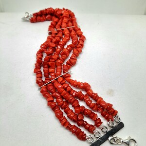 Multi-strand Red Coral Bracelet, Silver and Red Coral Bracelet. - Etsy