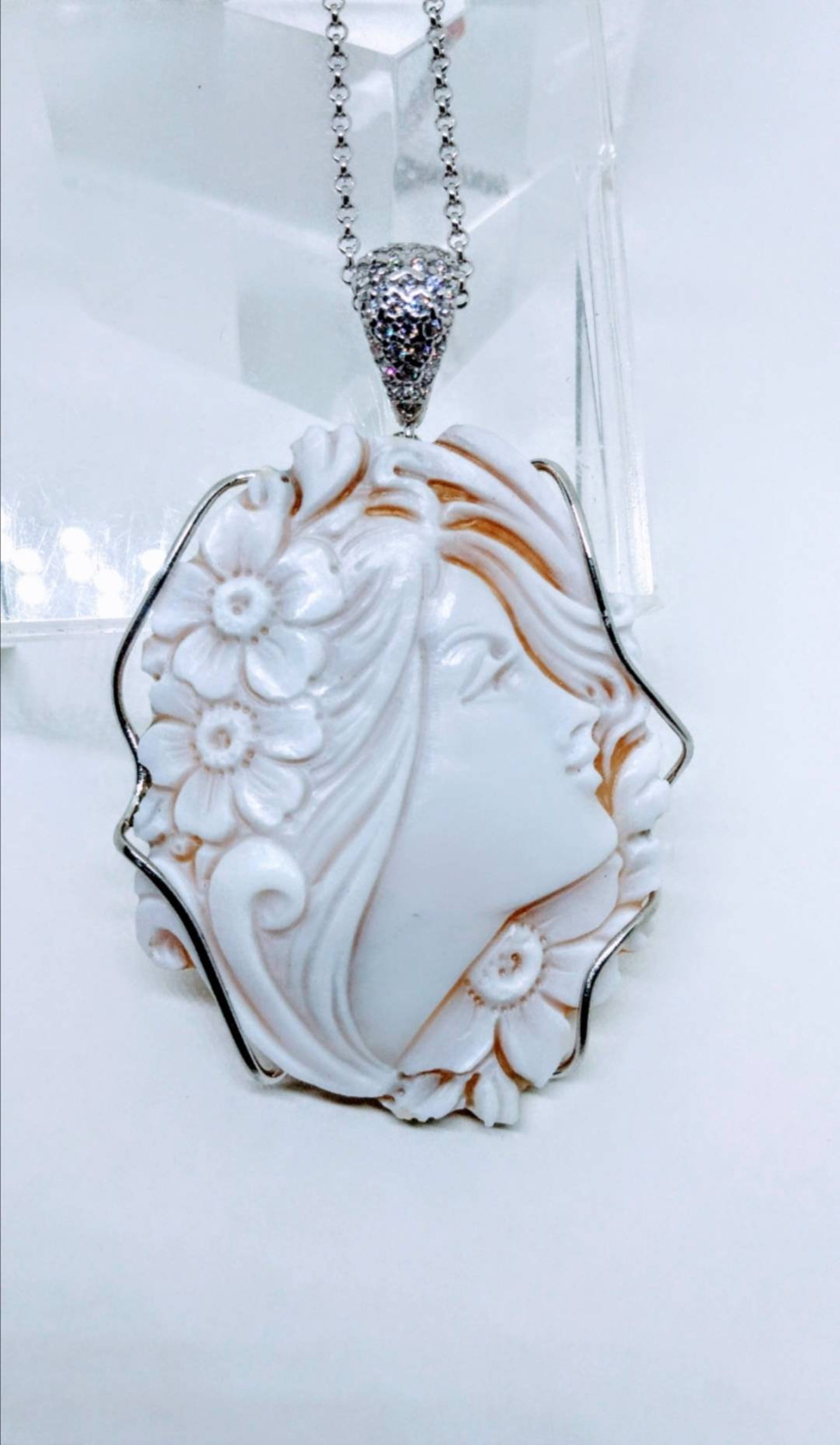 Italian Cameo Handmade With Silver Chain and Coral Beads - Etsy
