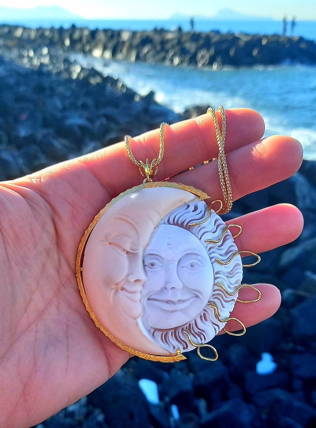 Large Moon and Sun Cameo - Etsy