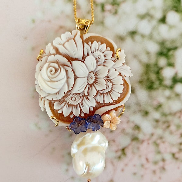 Cameo Flower Pendant - Etsy