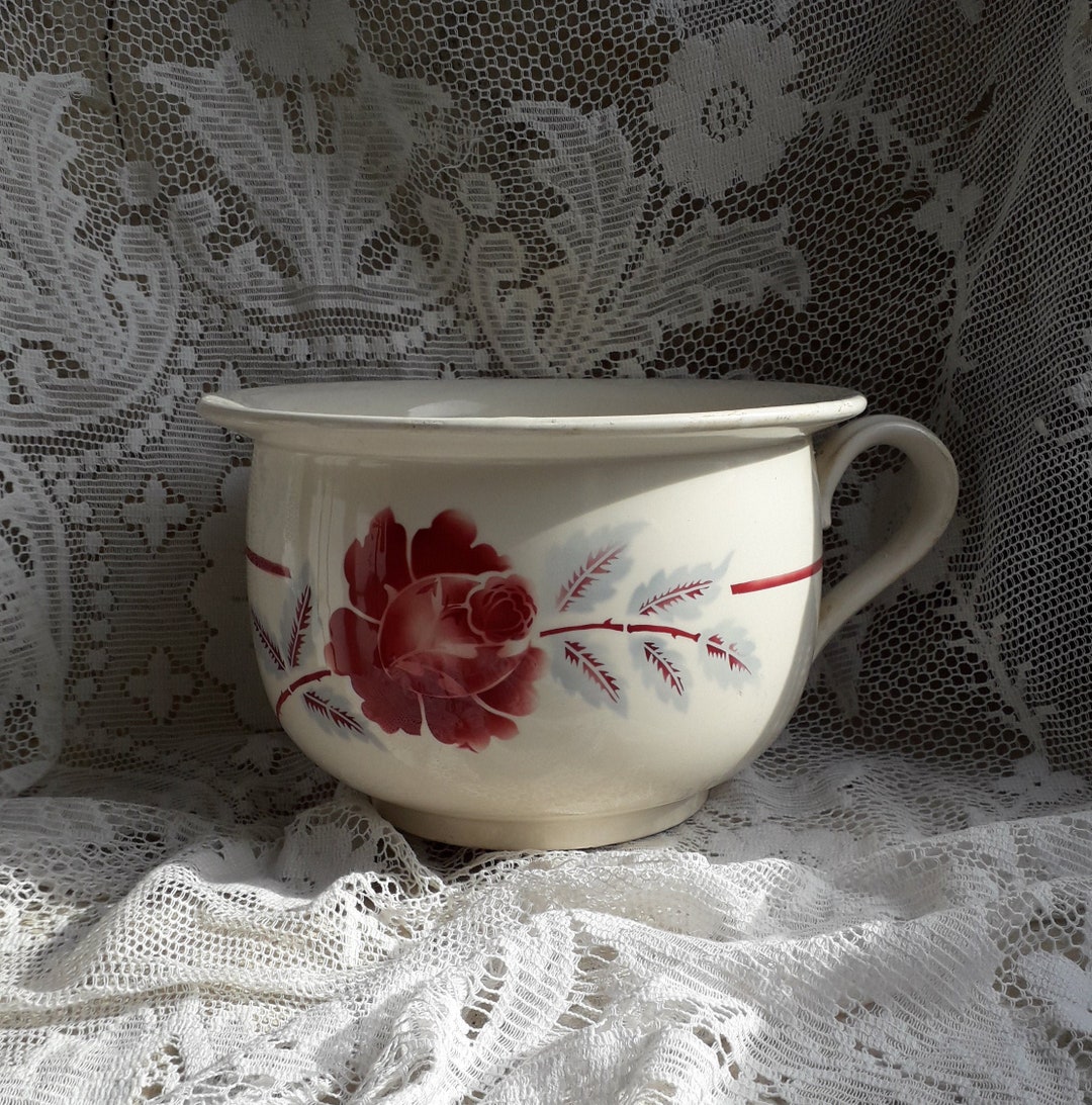 Ironstone Chamber Pot With Rose Pattern, Vintage Potty, Ironstone ...