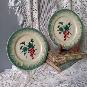 Pair Antique Ironstone Red Berry Plates With Fruit Patterns, French ...