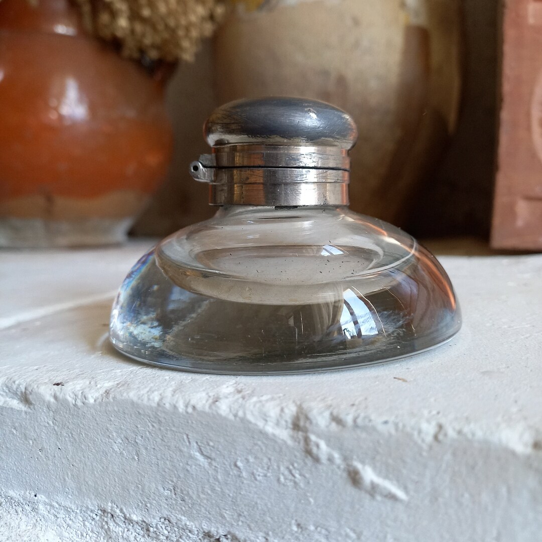 Small French Vintage or Antique Glass Inkwell With Metal Cap - Etsy