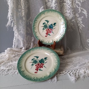 Pair Antique Ironstone Red Berry Plates With Fruit Patterns, French ...