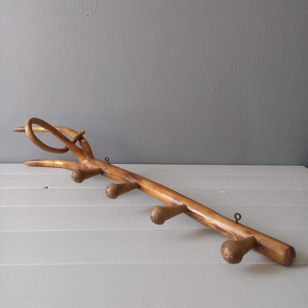 French Vintage Rustic Wooden Coat Rack With 4 Pegs - Etsy