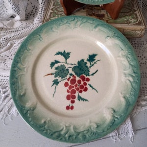 Pair Antique Ironstone Red Berry Plates With Fruit Patterns, French ...