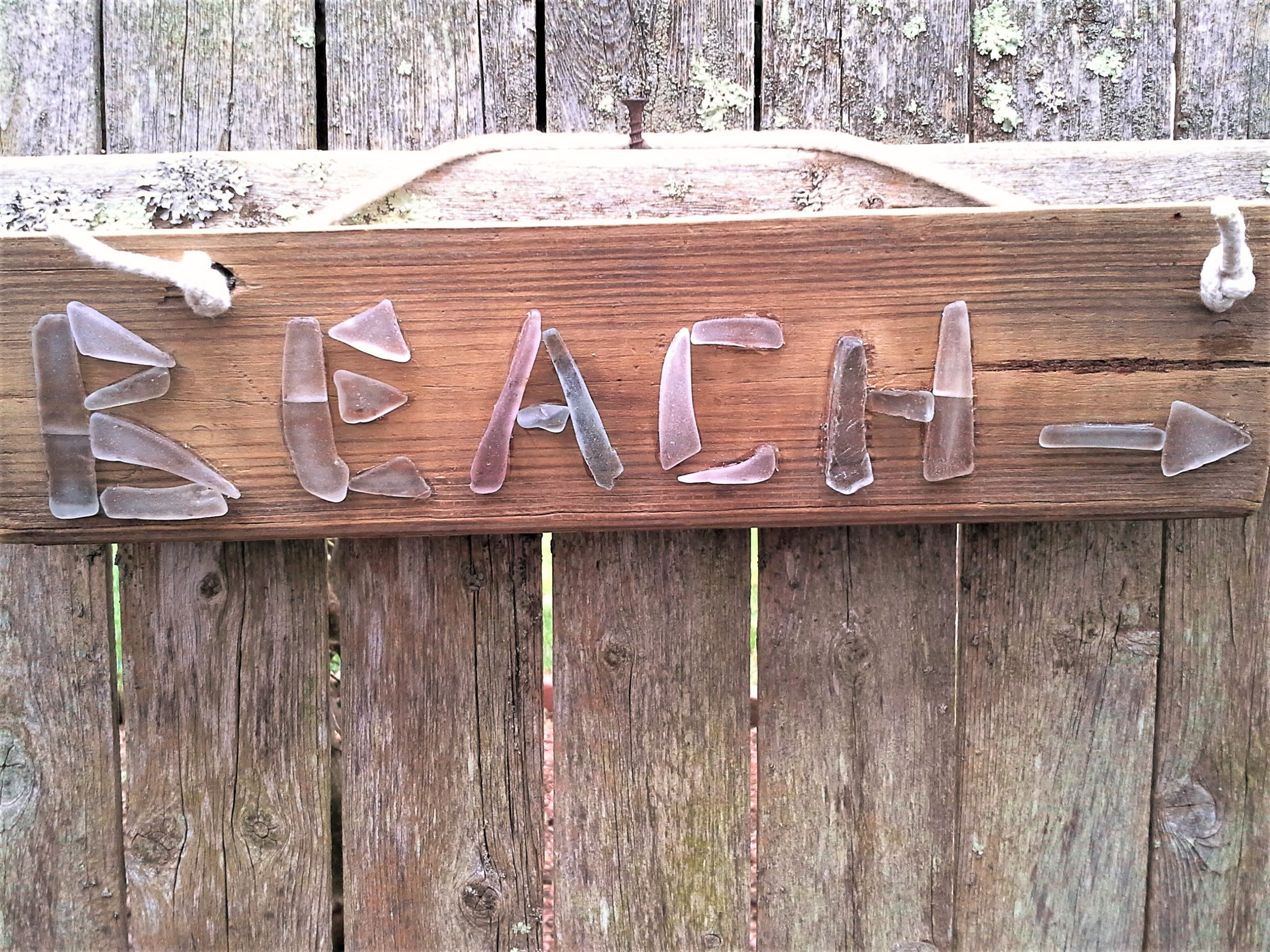 Reclaimed Wood Sign With Sea Glass, Beach Sign, Coastal Decor, Sea ...