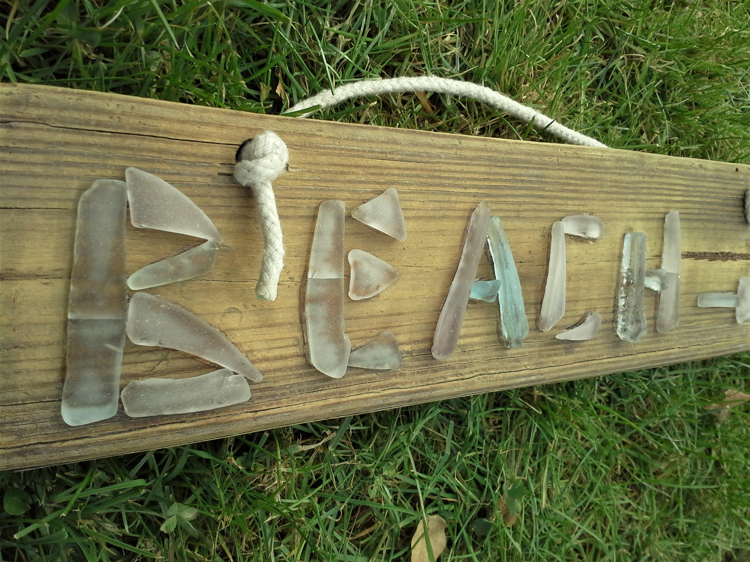 Reclaimed Wood Sign With Sea Glass, Beach Sign, Coastal Decor, Sea ...