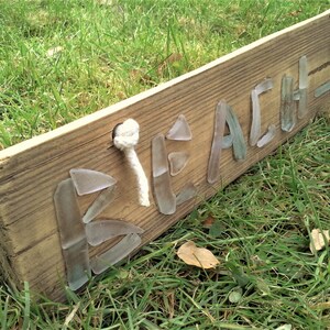 Reclaimed Wood Sign With Sea Glass, Beach Sign, Coastal Decor, Sea ...