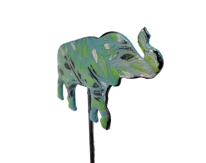 Textured Elephant Plant Stake • Handmade Resin-coated Wooden Garden ...