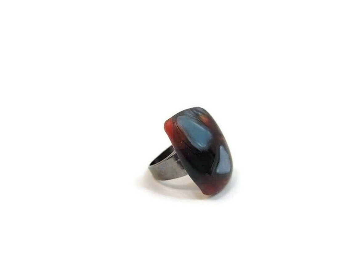 Fused Glass Ring, USA Size 8.5, Red Blue and Amber Colors, Unisex ...