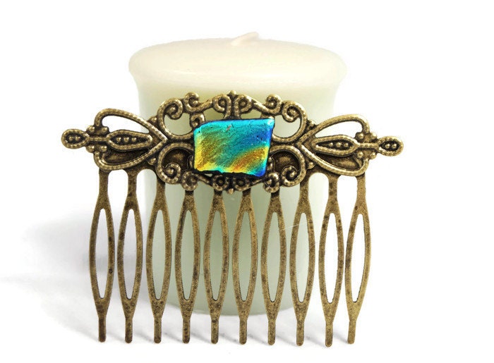 Fused Glass Hair Comb, Accessories, Wedding, Jewelry, Bohemian, Prom ...