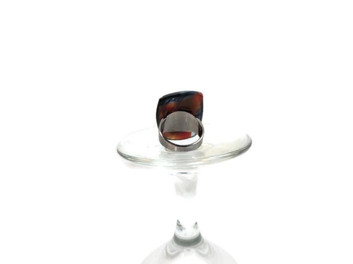 Fused Glass Ring, USA Size 8.5, Red Blue and Amber Colors, Unisex ...
