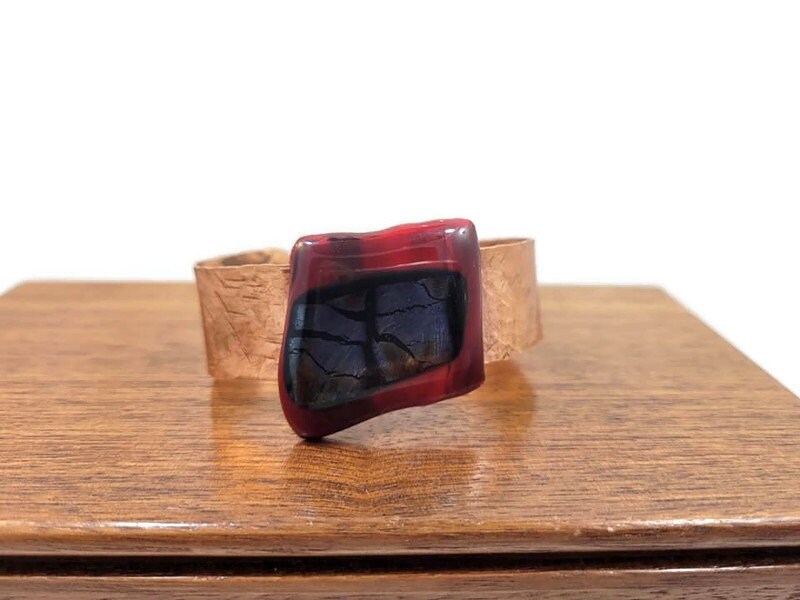 Cuff Bracelet Hand Hammered Adjustable Copper Band Red - Etsy