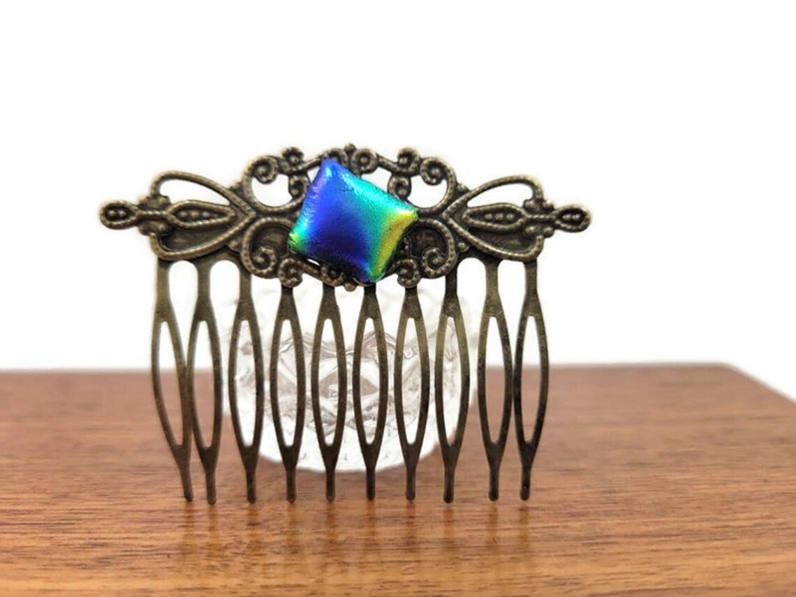 Fused Glass Hair Comb Accessories Dichroic Glass Wedding - Etsy