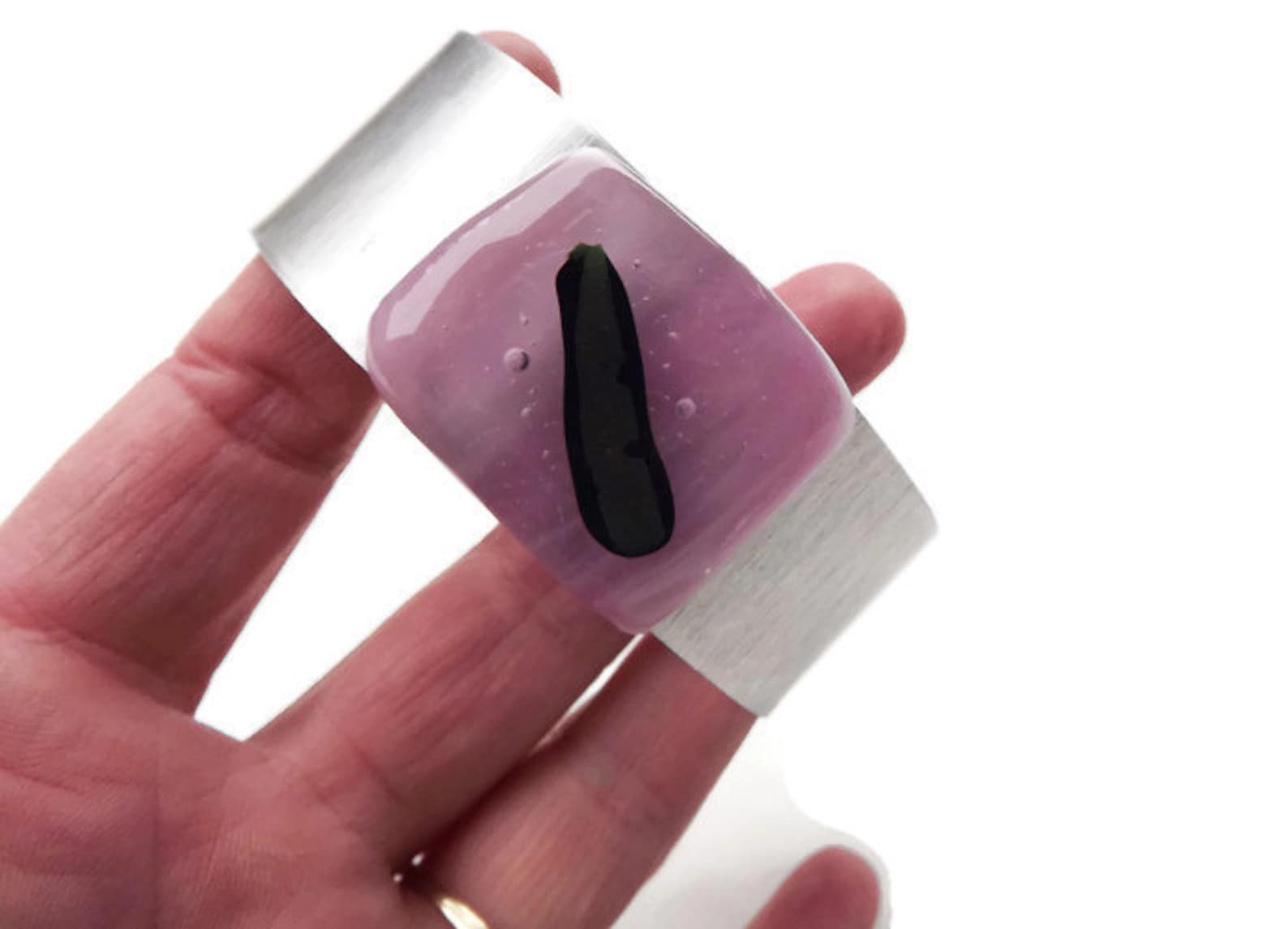 Adjustable Aluminum Band Cuff, Pink Fused Glass Bracelet, Jewelry ...