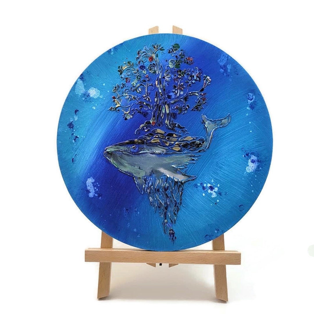 Whale Textured Acrylic Painting: Ocean Tree of Life Art (12 Inch ...