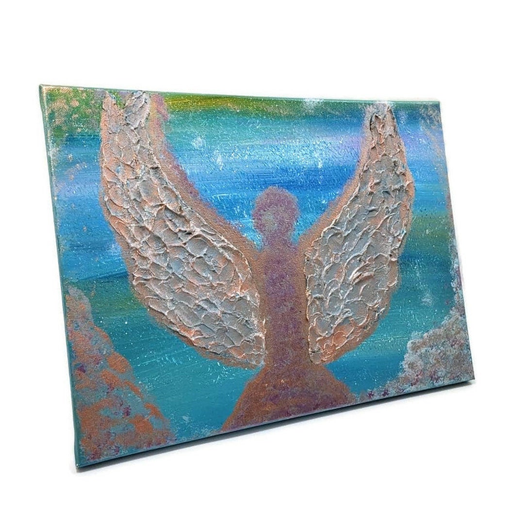 Textured Wing Guardian Angel Painting: Abstract Acrylic Canvas Art ...