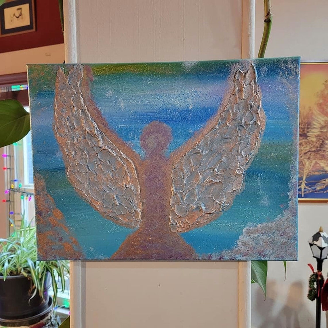 Guardian Angel Acrylic Painting With Textured Wings Original - Etsy