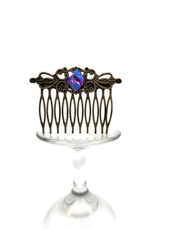 Victorian Bronze Tone Hair Comb, Dichroic Fused Glass, Accessories ...