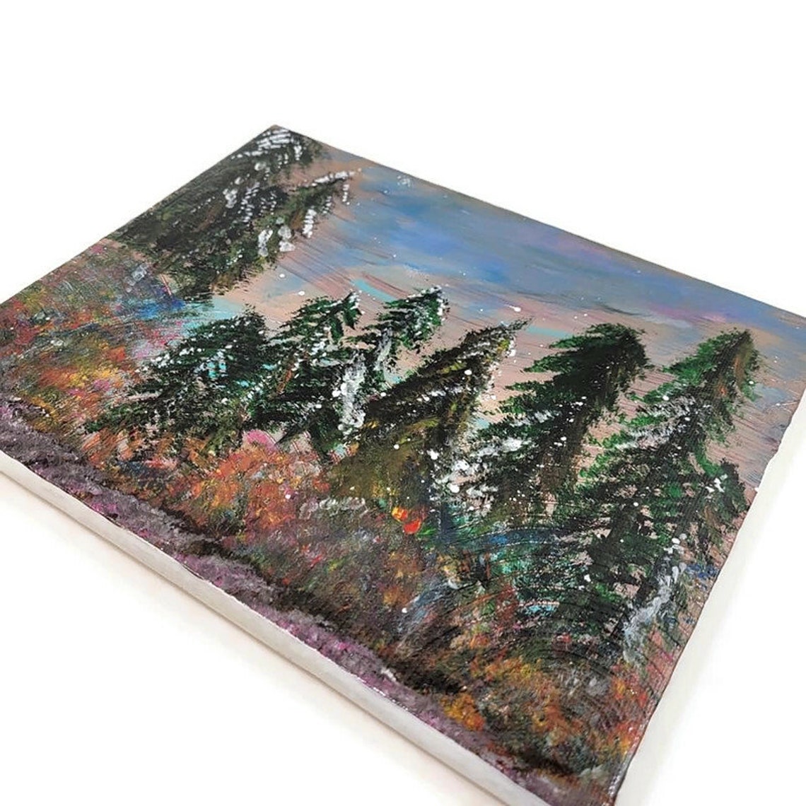 Acrylic Winter Forest Scene Painting, Stretched Canvas With Texture ...
