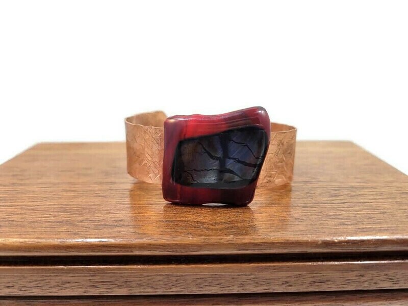 Cuff Bracelet Hand Hammered Adjustable Copper Band Red - Etsy
