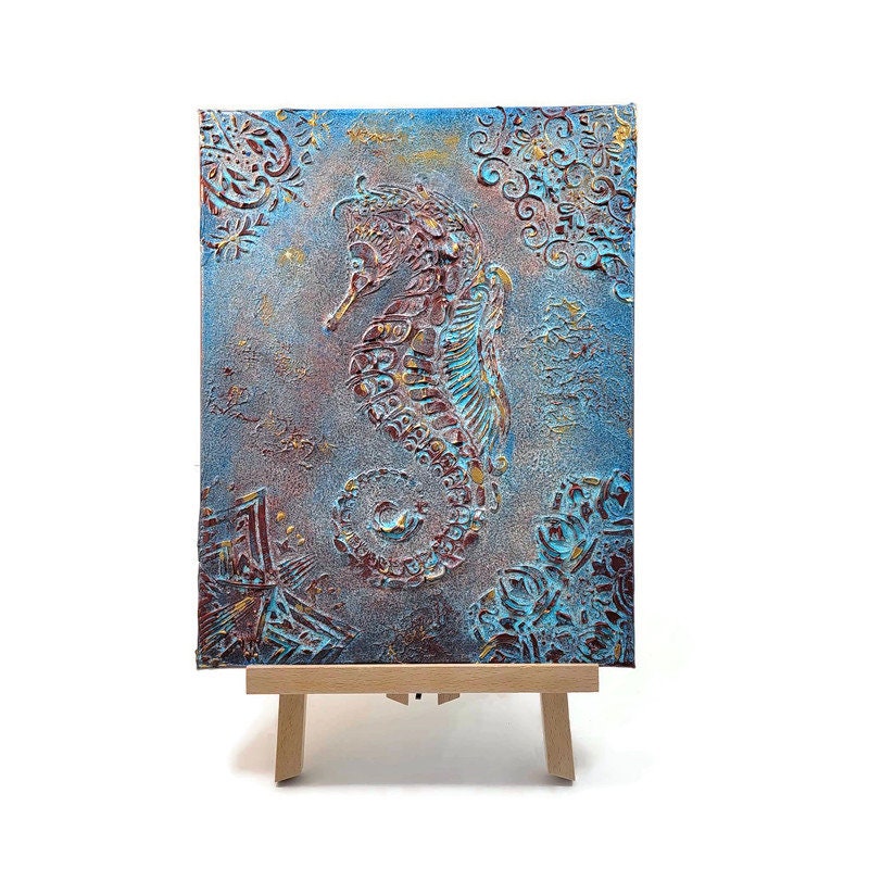 Seahorse Texture Acrylic Painting, Home or Office or Nursery Decor ...