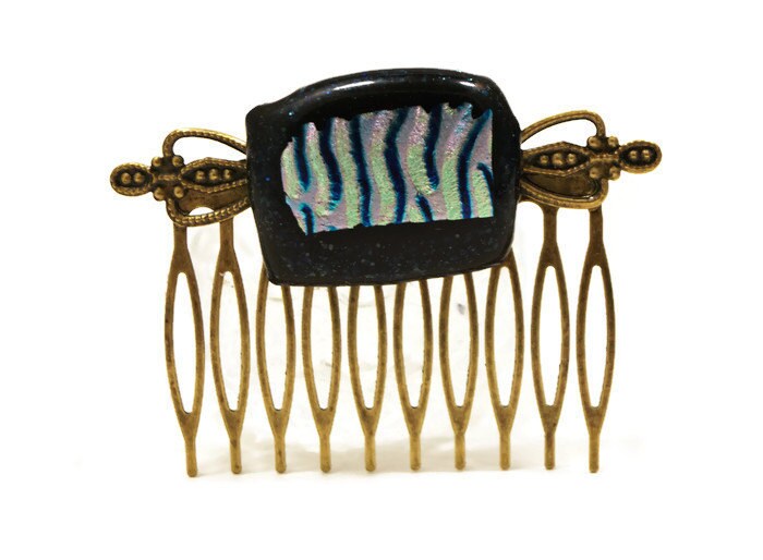 Dichroic Fused Glass Victorian Hair Comb With A Zebra Pattern - Etsy