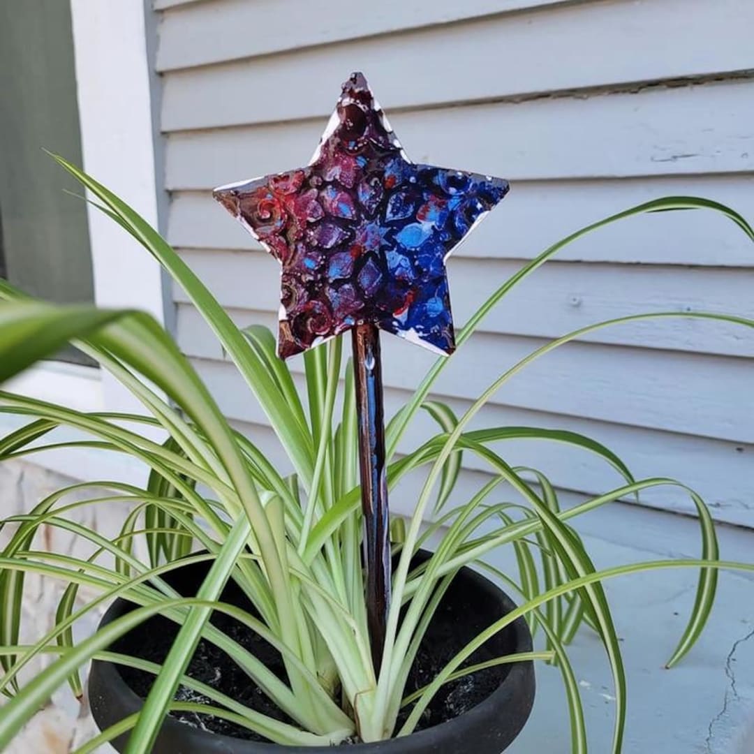 Patriotic Star Plant Stake: Red White Blue Boho Plant Marker - Etsy