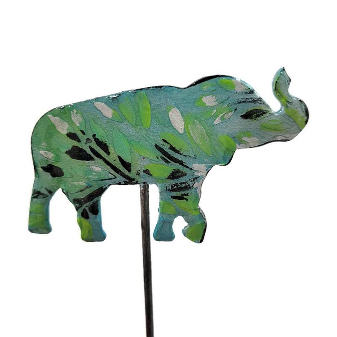 Textured Elephant Plant Stake • Handmade Resin-coated Wooden Garden ...