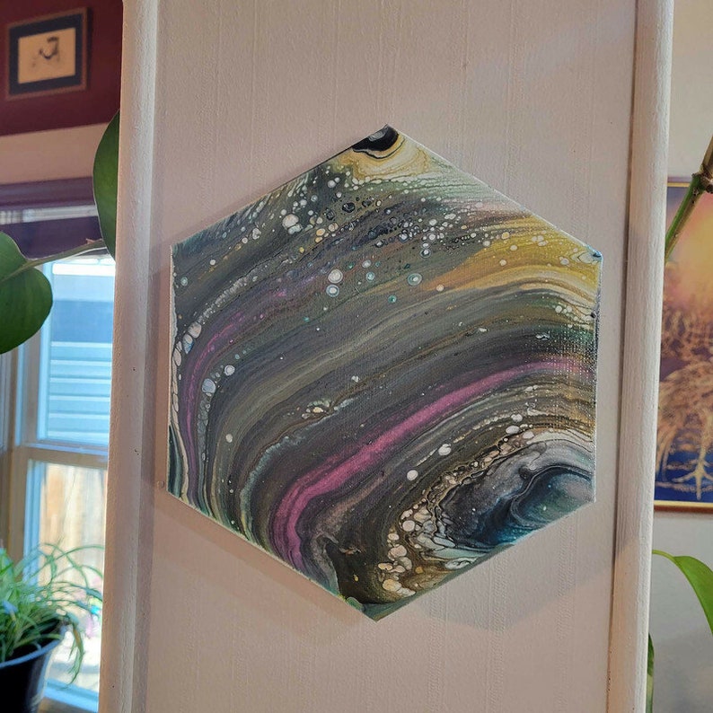 Acrylic Fluid Art Painting, Hexagon Stretched Canvas, Original 10 ...