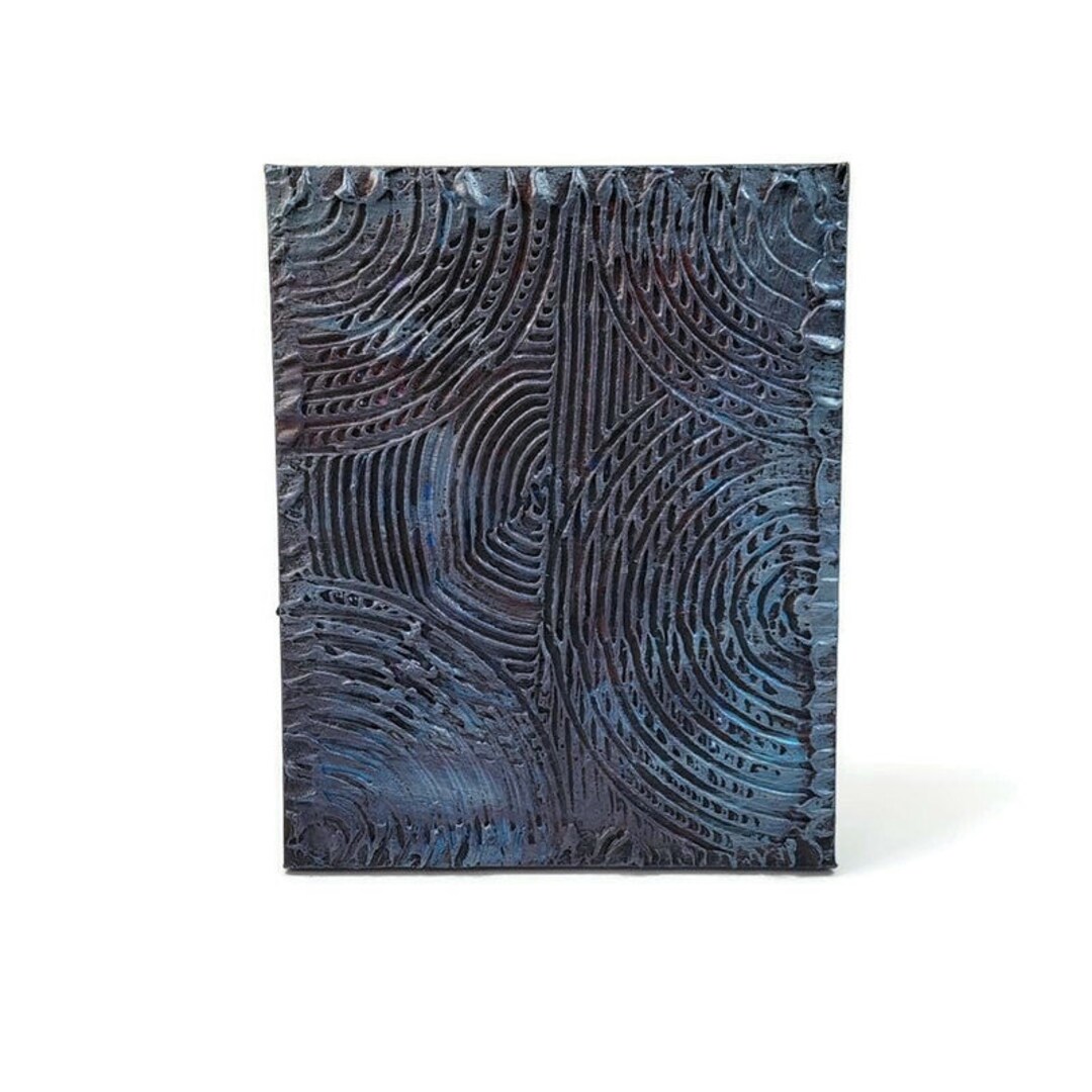 Black Heavy Textured Acrylic Painting With Lines and Curves, Stretched ...