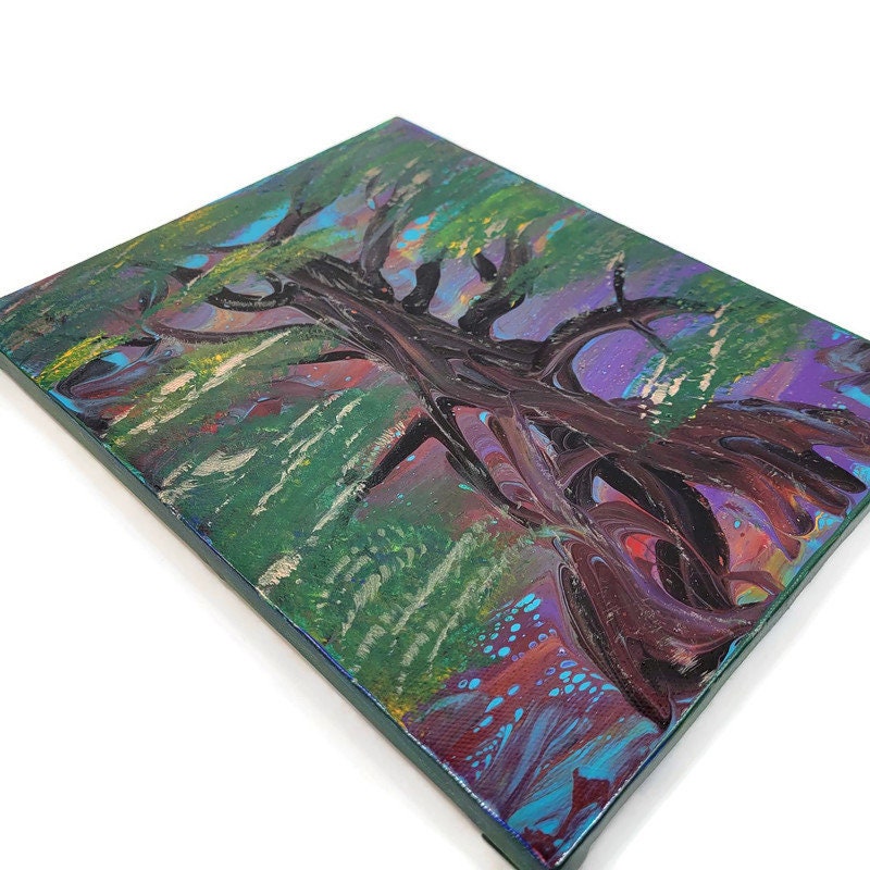 Forest Tree Acrylic Fluid Art Painting, Stretched Canvas Original 8x10 ...