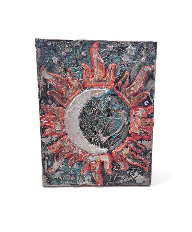 Heavy Textured Bold Moon Sun Earth Celestial Acrylic Painting - Etsy