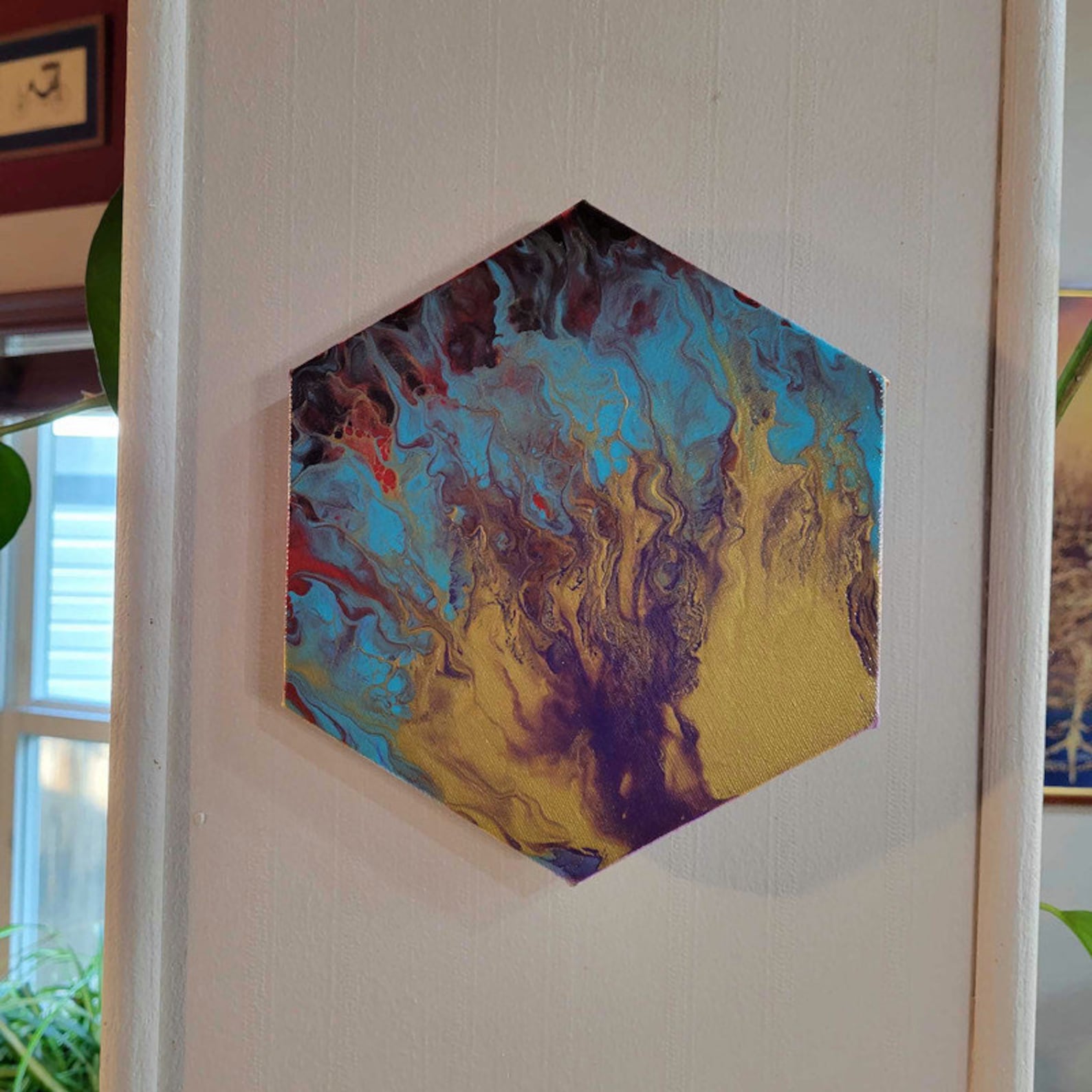 Acrylic Fluid Art Painting, Hexagon Stretched Canvas, Original 8 ...